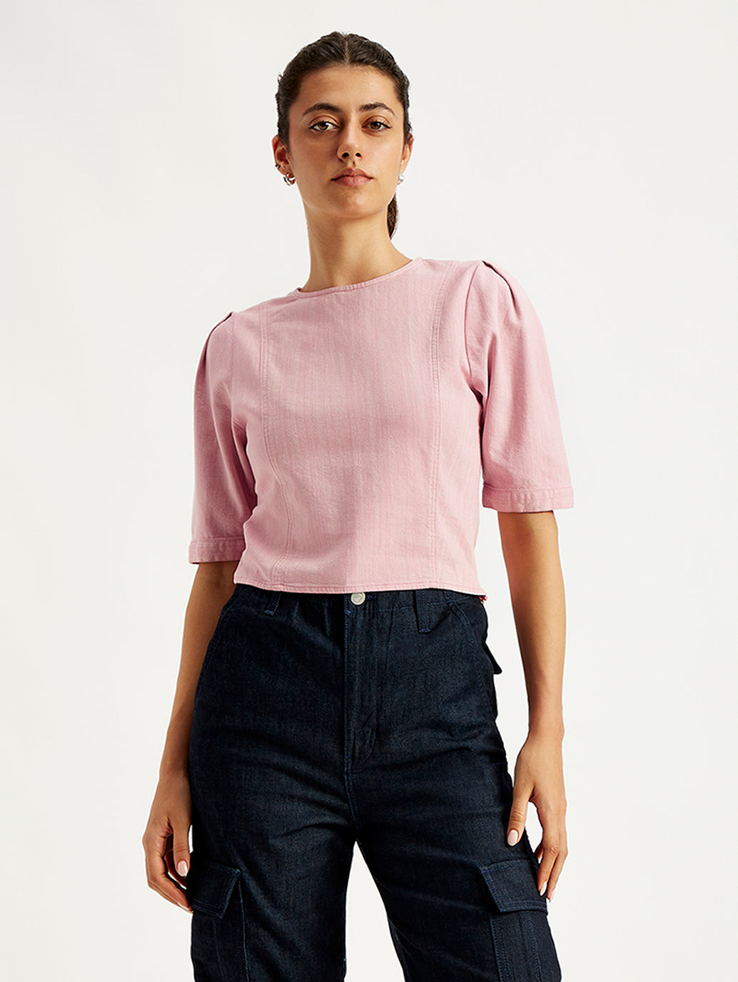 Women's Solid Light-Pink Round Neck Top – Levis India Store
