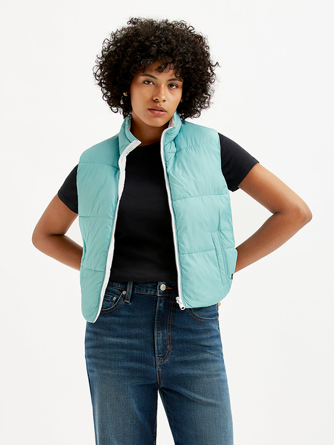 Women's Quilted Light-Blue High Neck Puffer Jacket – Levis India Store