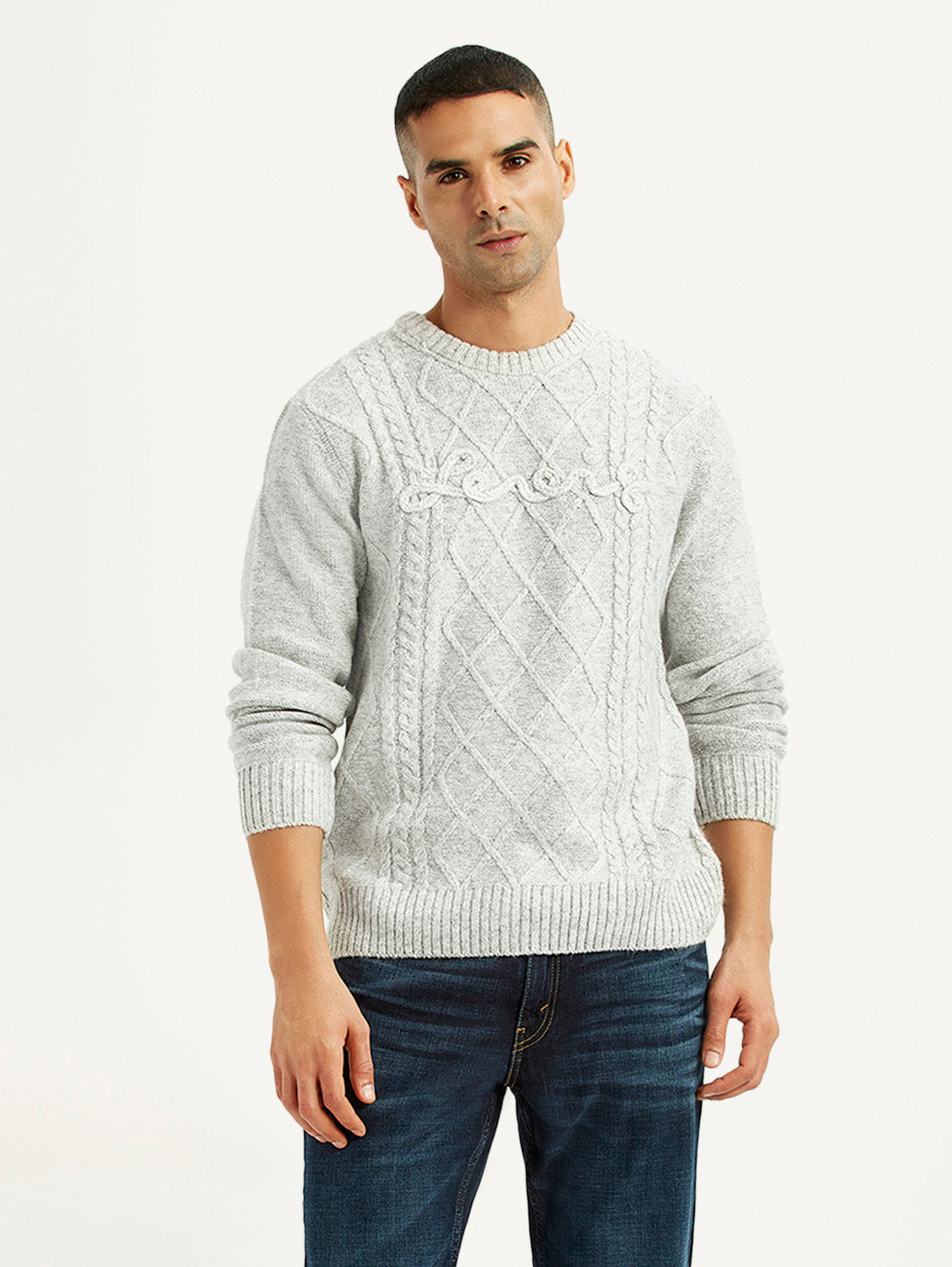 Men's Jacquard Light Grey Crew Neck Sweater – Levis India Store