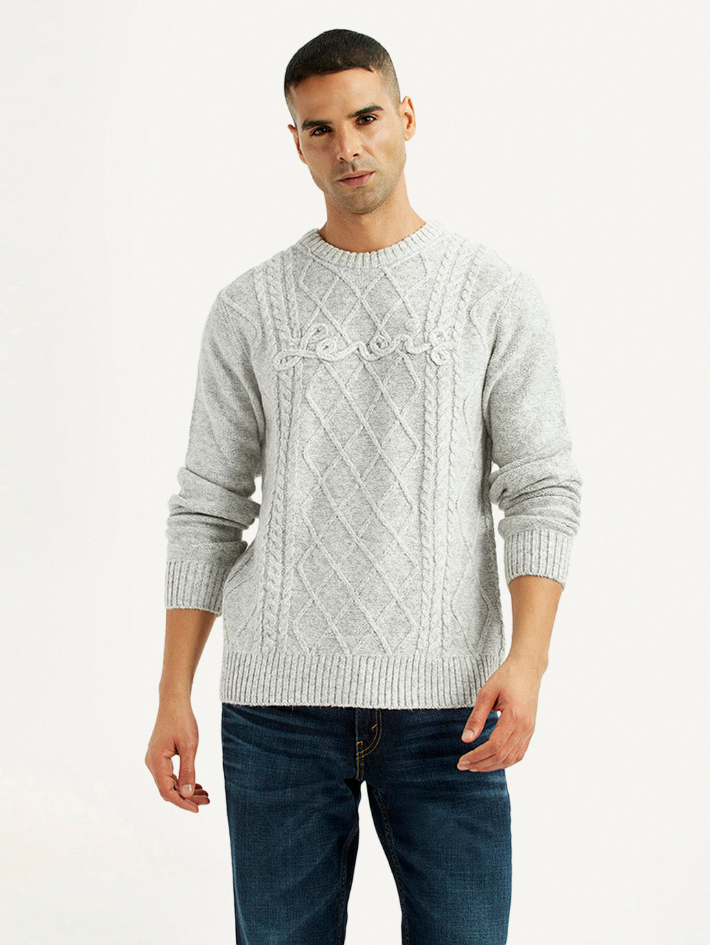Men's Jacquard Light Grey Crew Neck Sweater – Levis India Store