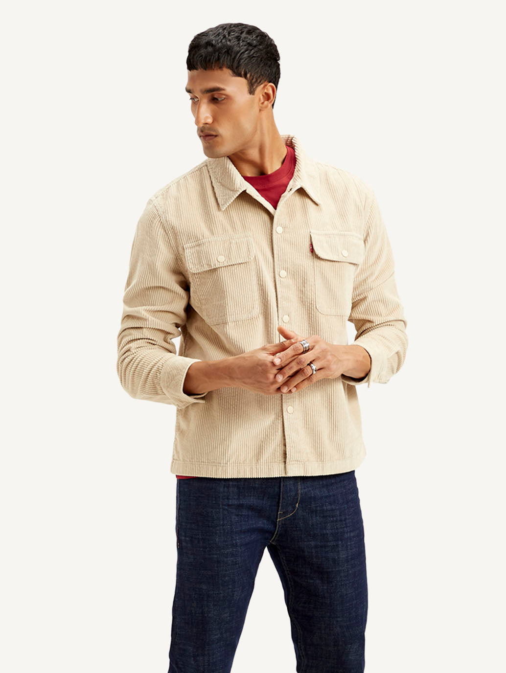 Men's Solid Beige Relaxed Fit Corduroy Shacket – Levis India Store