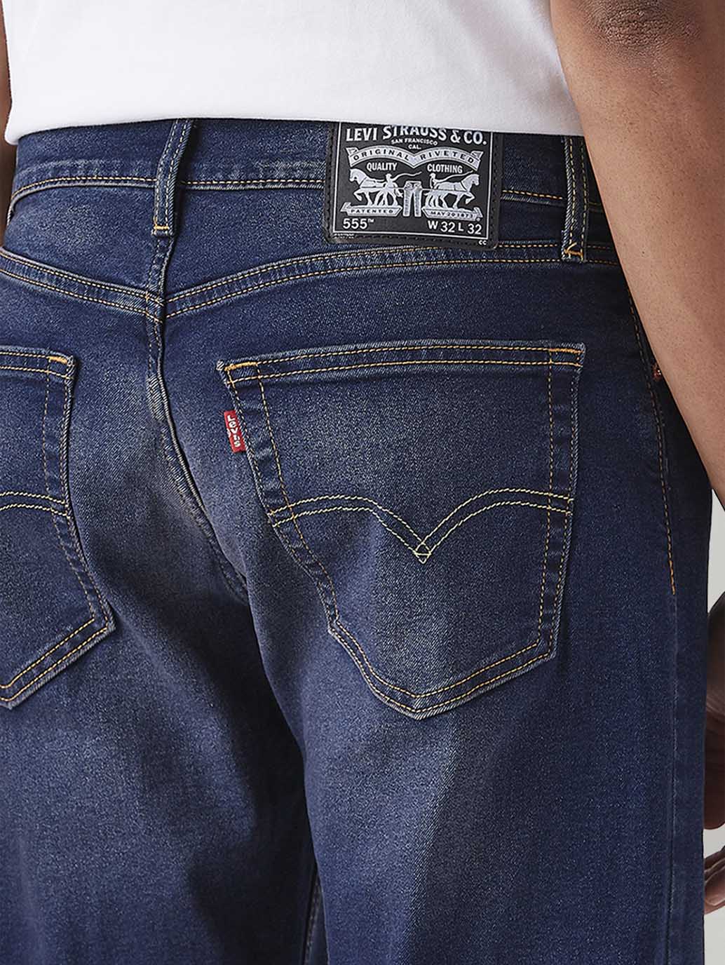Men's 555 Dark Blue Relaxed Straight Fit Mid Rise Tinted Jeans – Levis ...