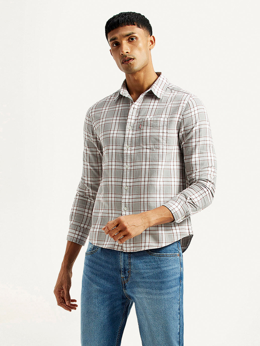 Men's Checkered Light Grey Slim Fit Shirt – Levis India Store
