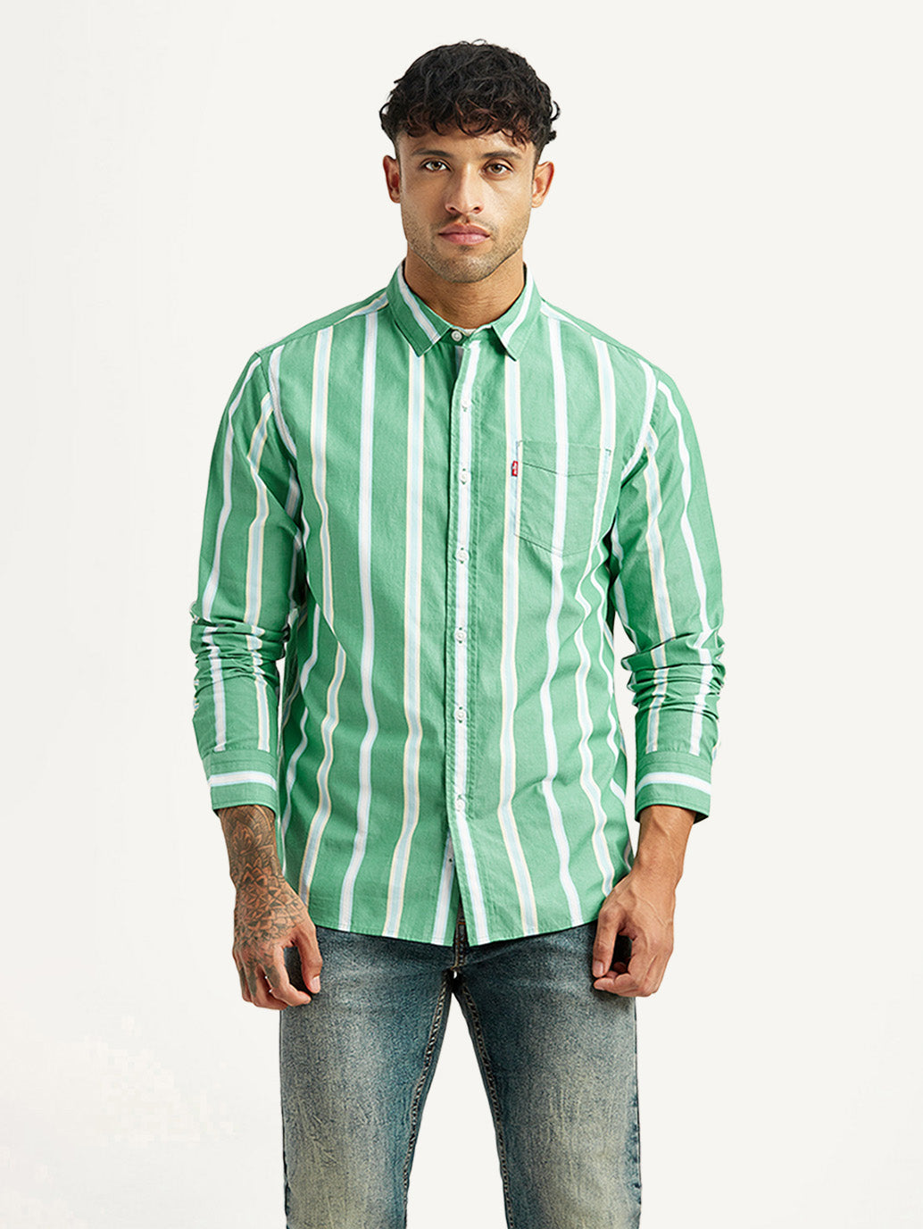 Men's Striped Green Slim Fit Shirt – Levis India Store