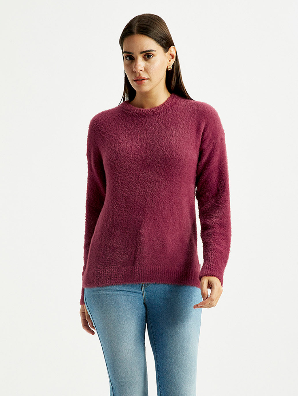 Women's Solid Maroon Crew Neck Sweater – Levis India Store