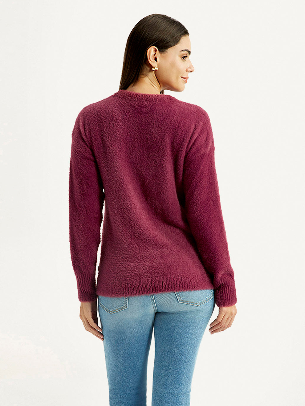 Women's Solid Maroon Crew Neck Sweater – Levis India Store