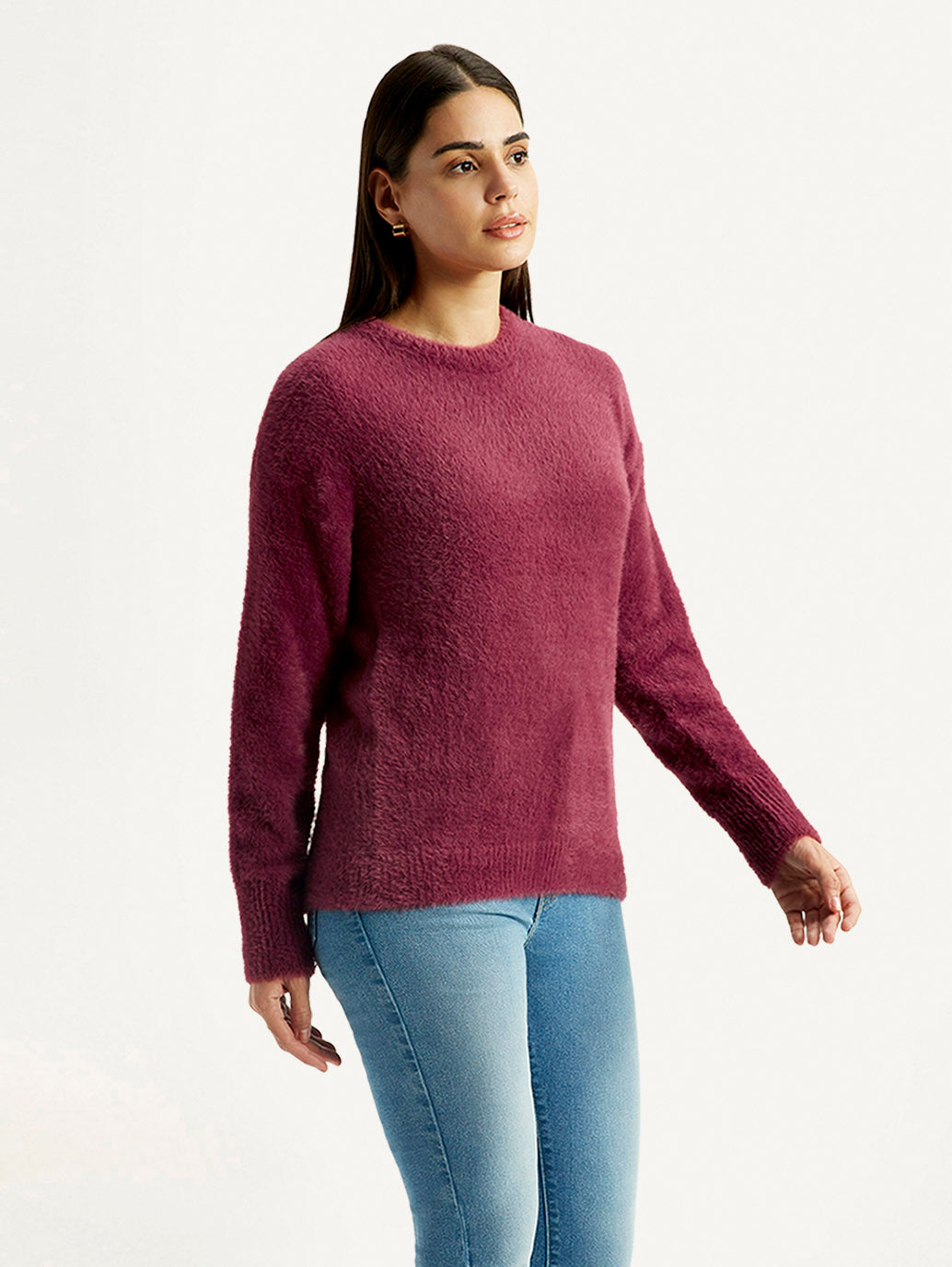 Women's Solid Maroon Crew Neck Sweater – Levis India Store