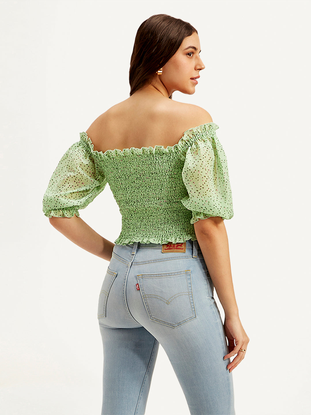 Women's Floral Green Off Shoulder Top – Levis India Store